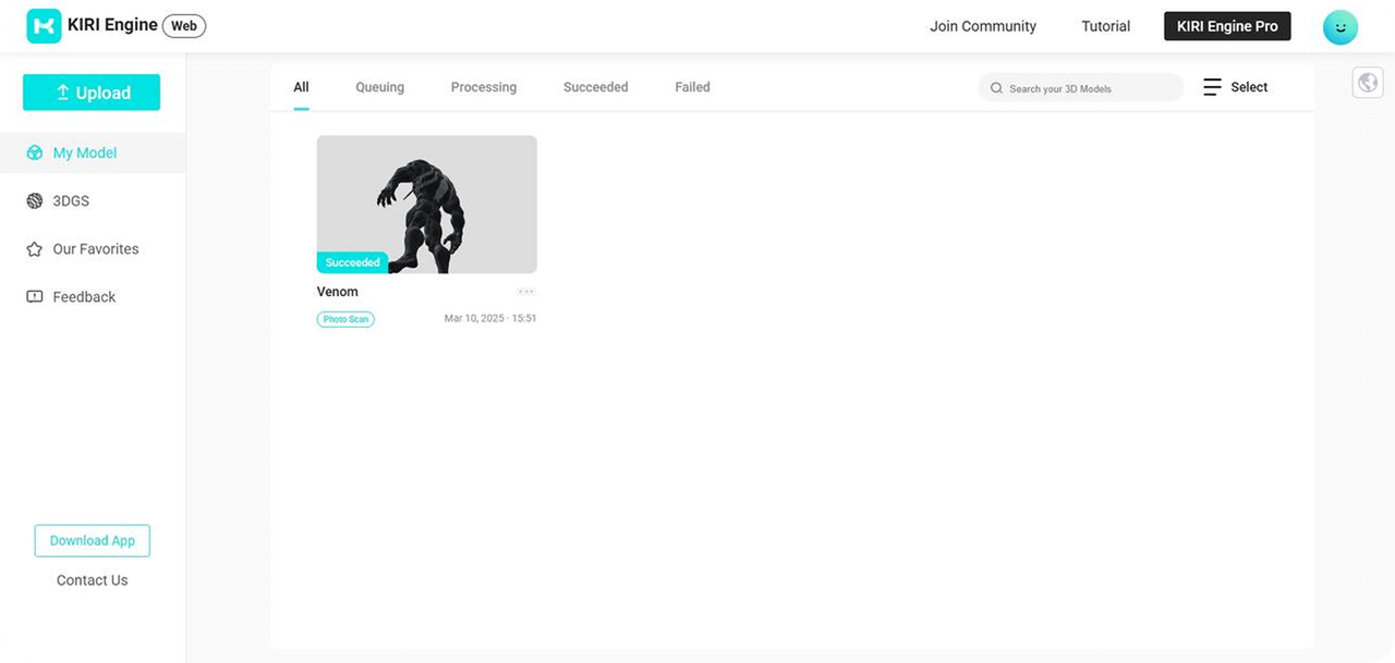 2D Image to 3D Model - KIRI Engine